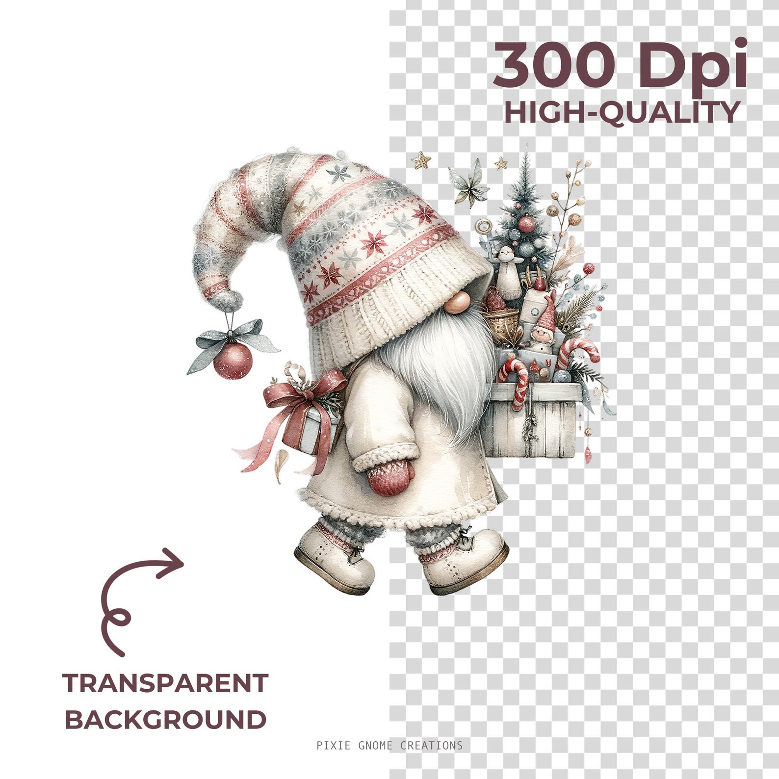 Watercolor White Gnome Clipart Bundle Png, White Gnome Clipart ...