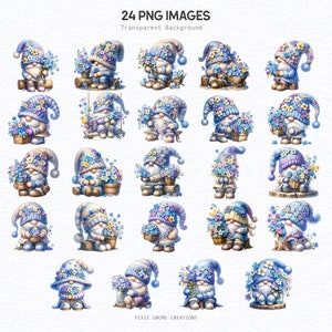 Watercolor Forget Me Not Flower Wreath Gnome Clipart Bundles, Gnome ...
