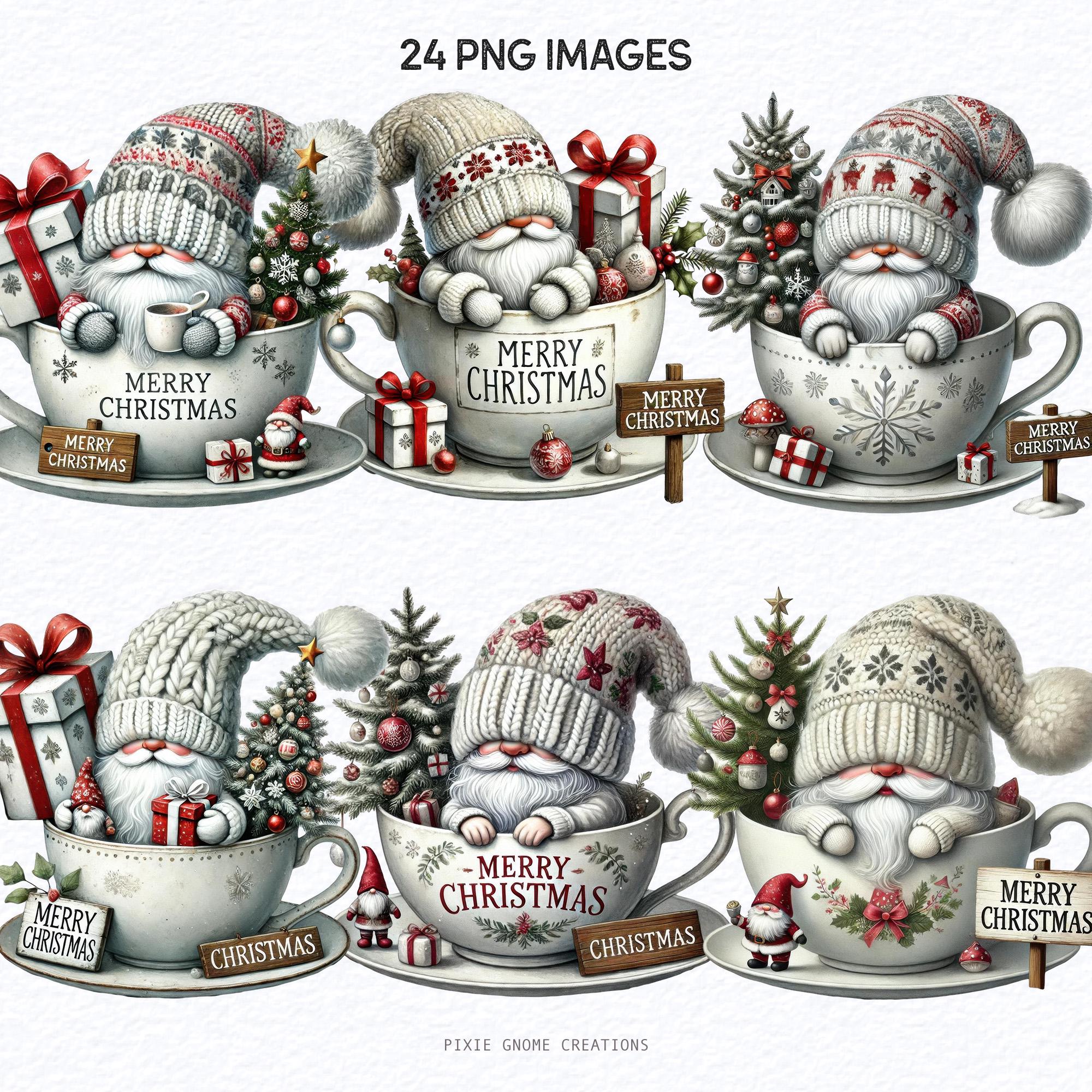 Watercolor White Gnome Clipart Bundle Png, White Gnome Clipart ...