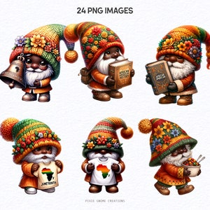 Watercolor Juneteenth Gnome Gnome Png Clipart Bundle, Black History ...