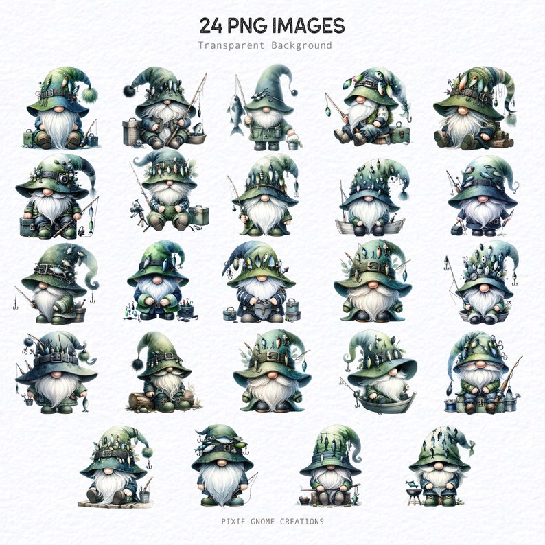 Watercolor Fishing Gnome Clipart Bundle Png, Fisherman Gnome, Fly ...