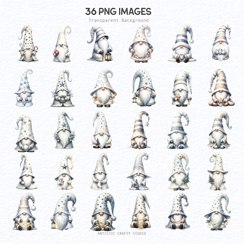 36 Watercolor Gnome Bundle Png, Watercolor White Christmas Gnomes ...
