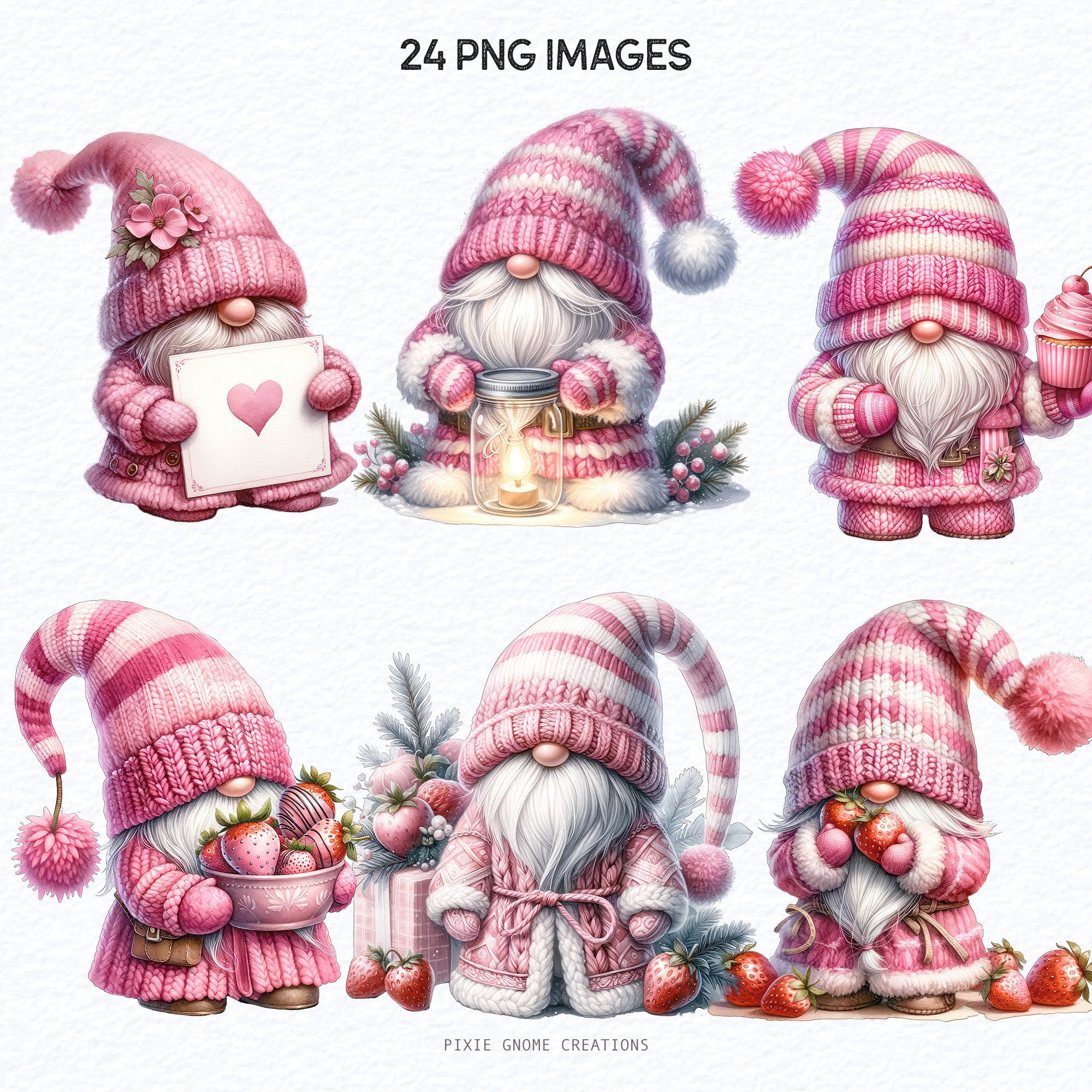 Watercolor Valentines Gnomes Clipart, Valentines Day Clipart Bundle ...