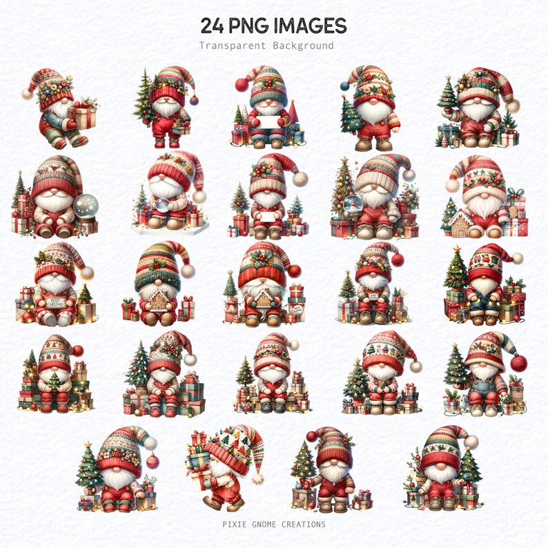 Watercolor Christmas Gnome Clipart PNG Bundle, Gingerbread Man ...