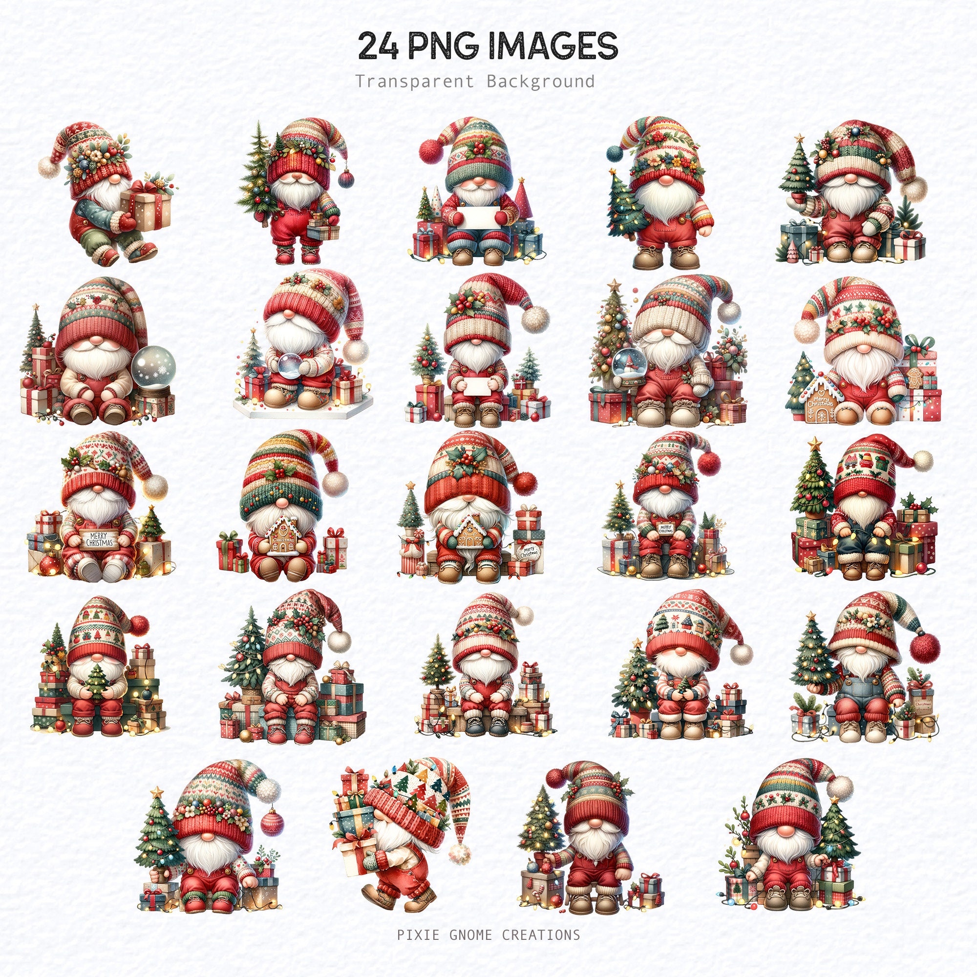 Watercolor Christmas Gnome Clipart PNG Bundle, Gingerbread Man ...
