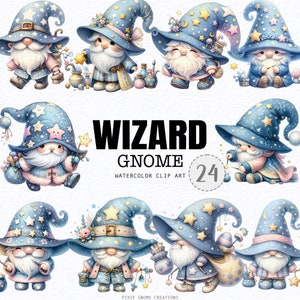 Watercolor Wizard Magic Gnome Clipart PNG Bundle, Fantasy Gnomes, Magic ...