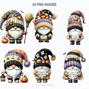Watercolor Halloween Gnome Clipart PNG Bundle, Spooky Season Halloween ...