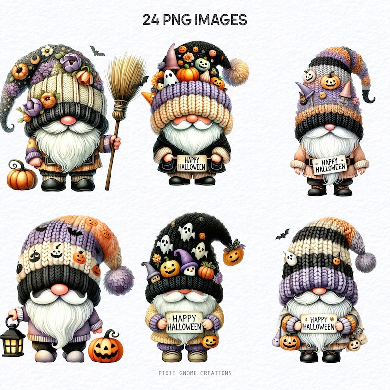 Watercolor Halloween Gnome Clipart PNG Bundle, Spooky Season Halloween ...