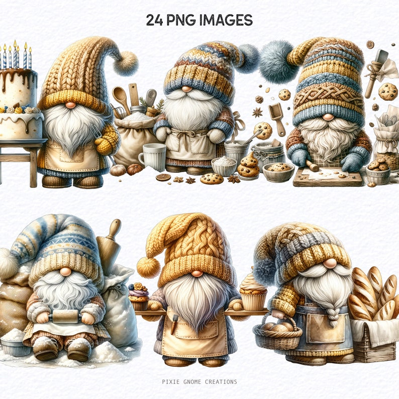 Watercolor Baker Gnome, Gnome Pastry Chef Clipart, Chef Gnome Clipart ...