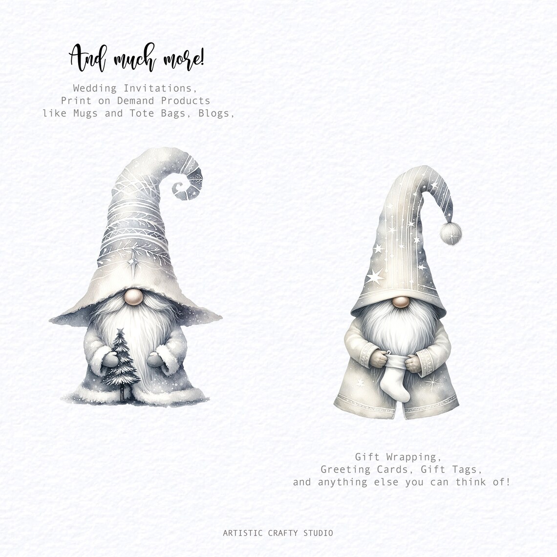 36 Watercolor Gnome Bundle Png, Watercolor White Christmas Gnomes ...
