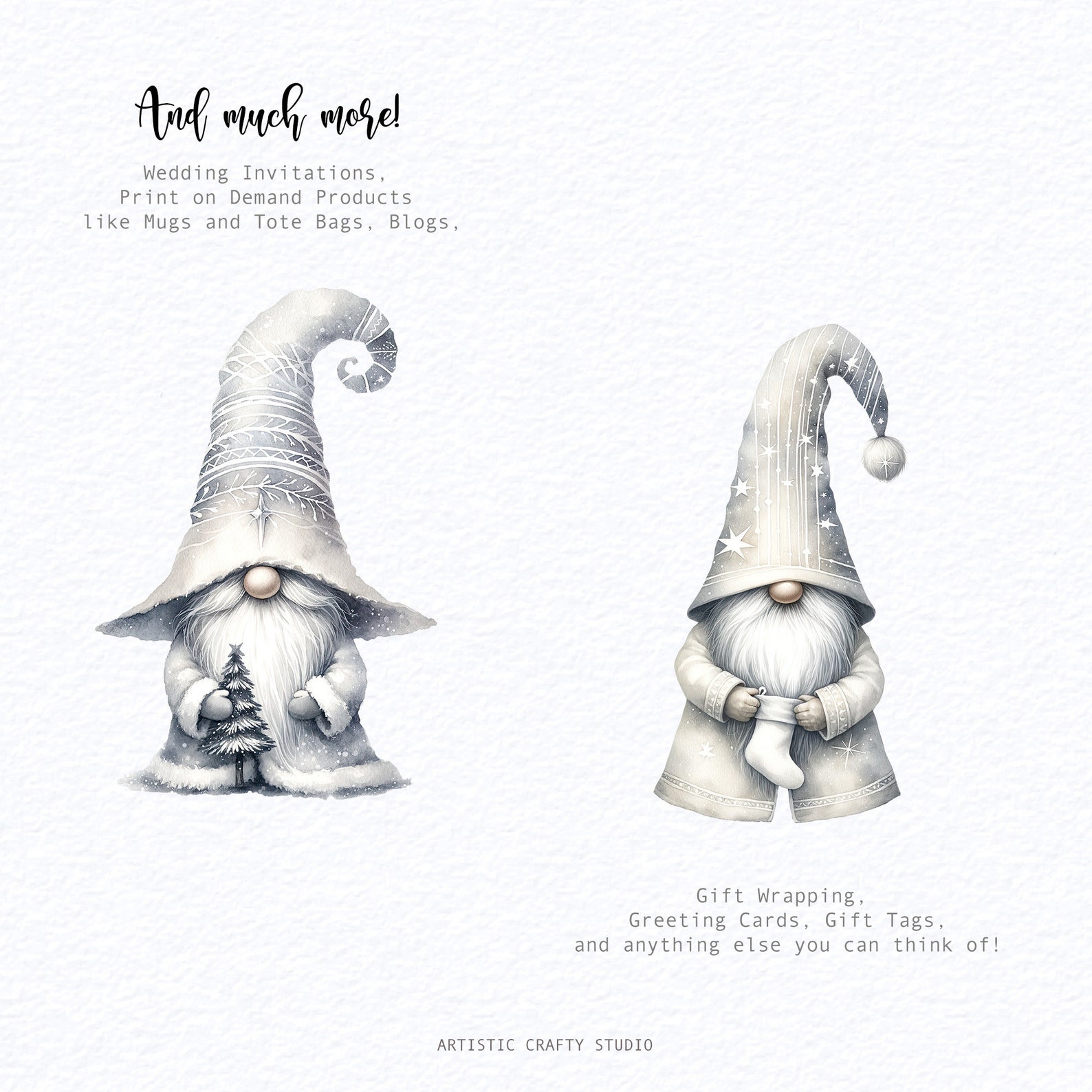 36 Watercolor Gnome Bundle Png, Watercolor White Christmas Gnomes ...