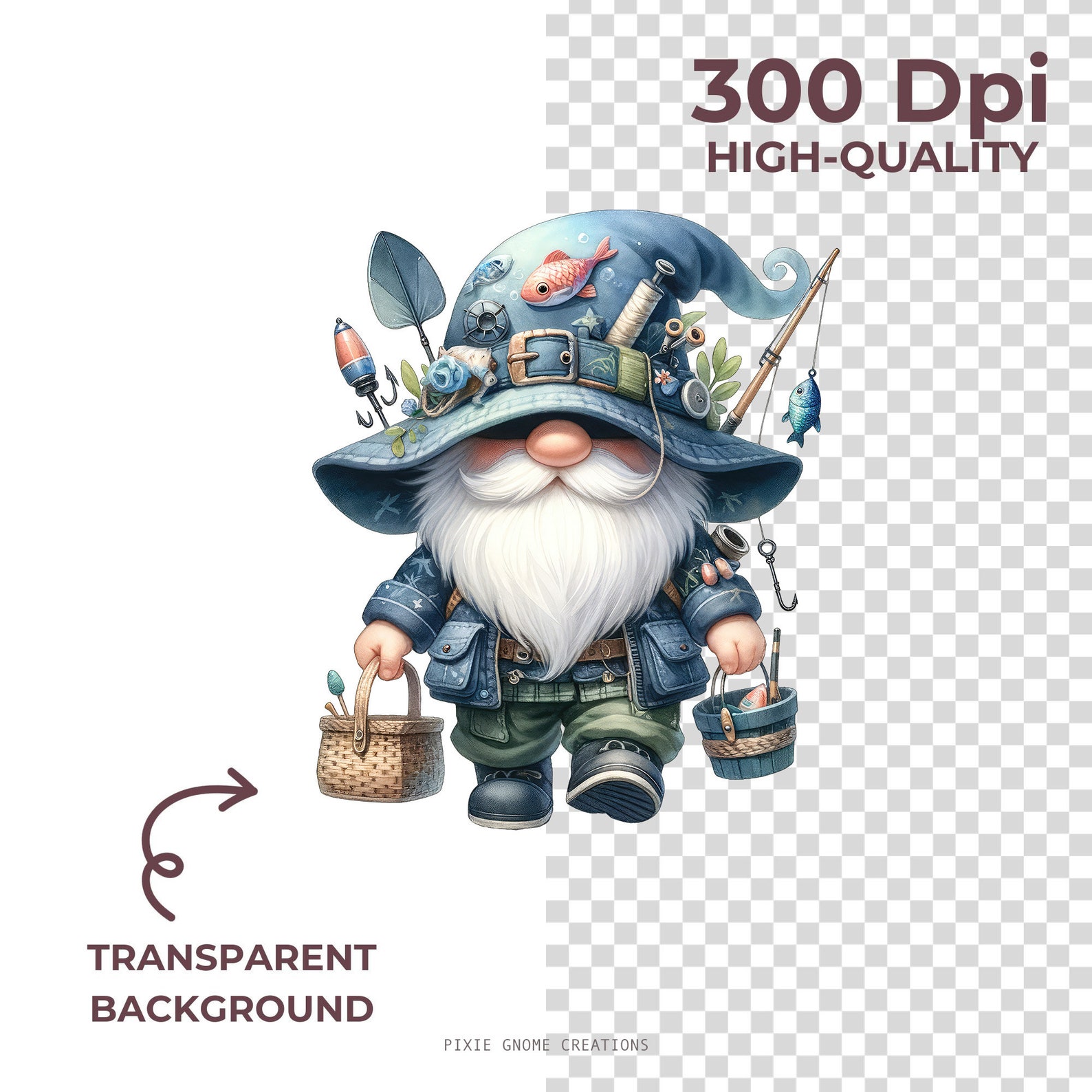 Watercolor Fishing Gnome Clipart Bundle Png, Fisherman Gnome, Fly ...