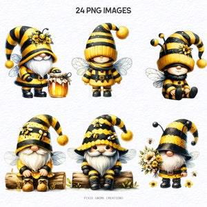 Watercolor Bumble Bee Gnomes Clipart Png, Honey Bee Gnomes PNG ...