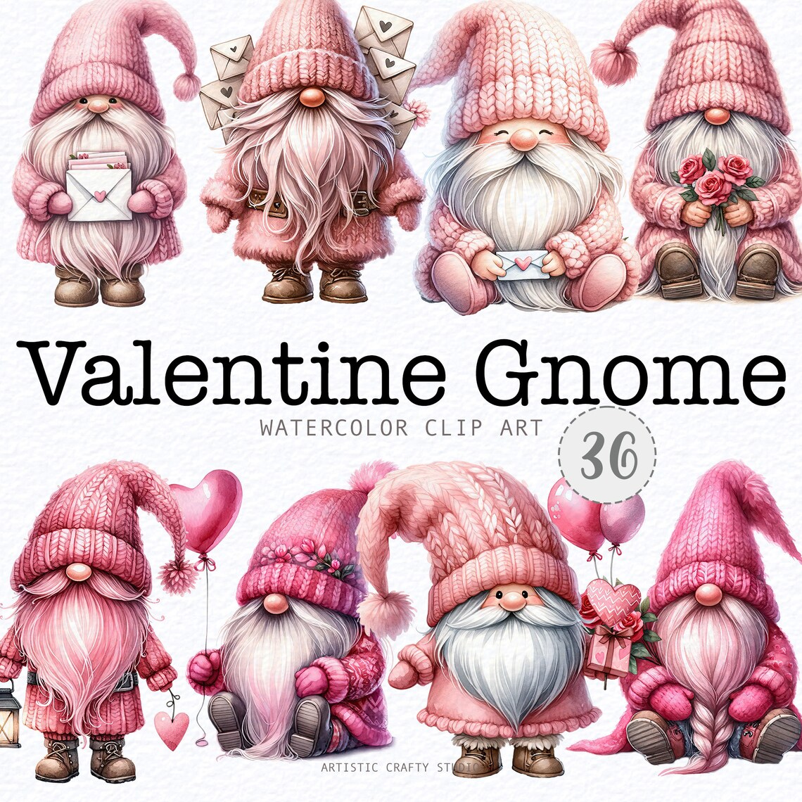 Watercolor Valentines Gnomes Clipart, Valentines Day Clipart Bundle ...