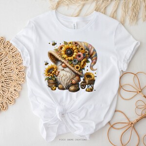 Watercolor Sunflower Bee Gnome Clipart Bundles, Gnome With Flowers ...