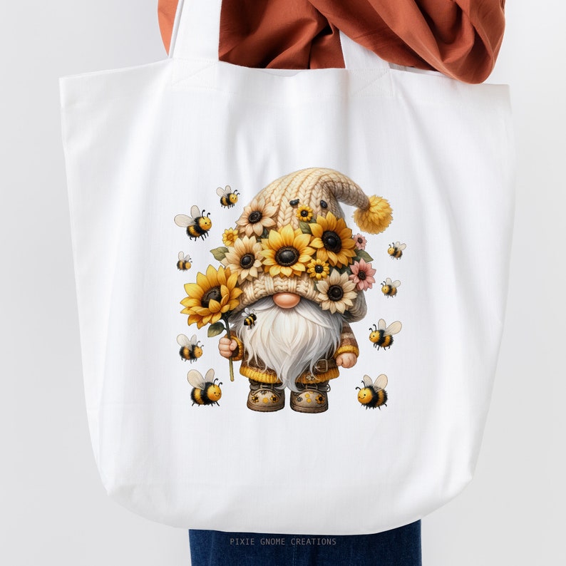 Watercolor Sunflower Bee Gnome Clipart Bundles, Gnome With Flowers ...