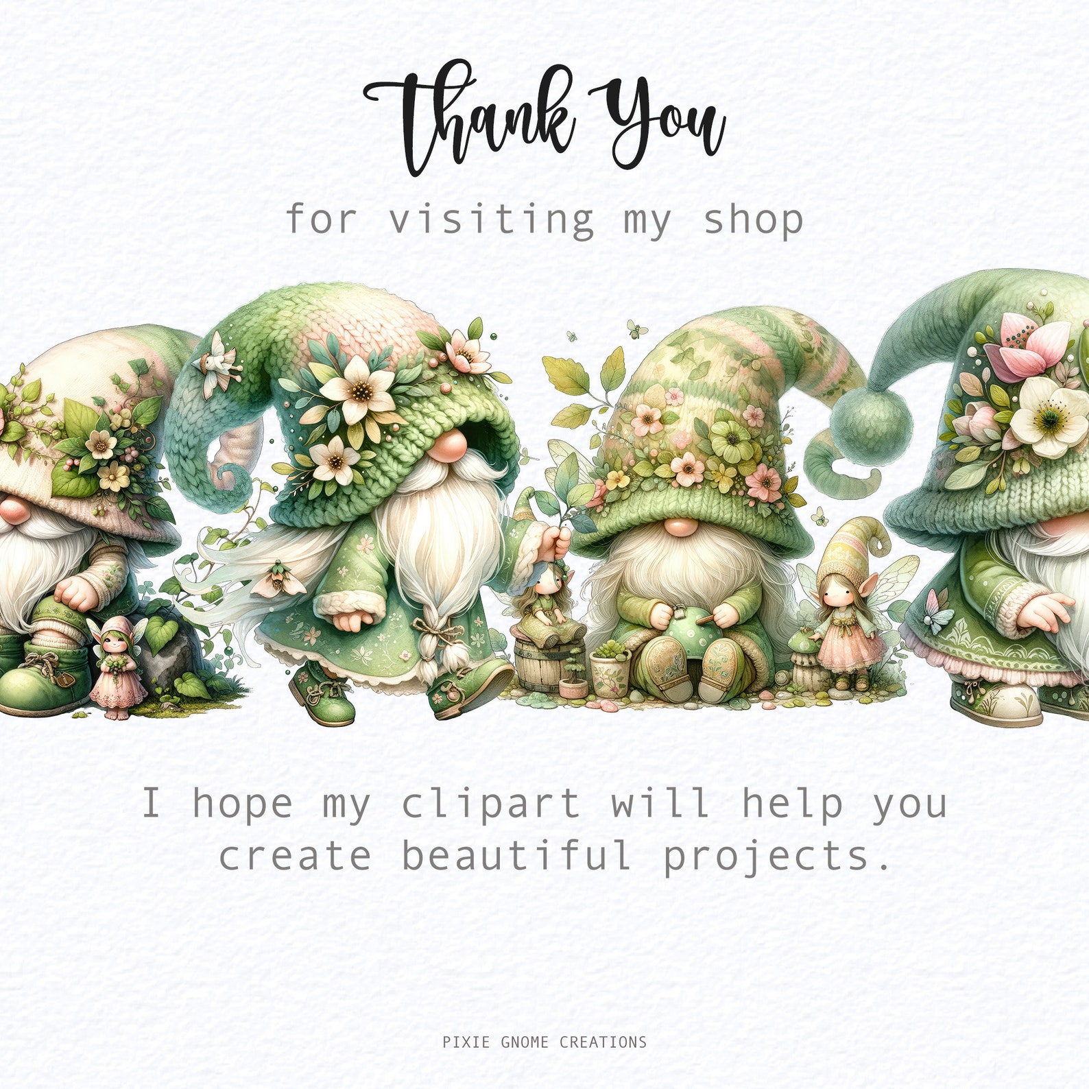 Watercolor Floral Fairy Forest Gnome Clipart PNG Bundle, Garden Gnome ...
