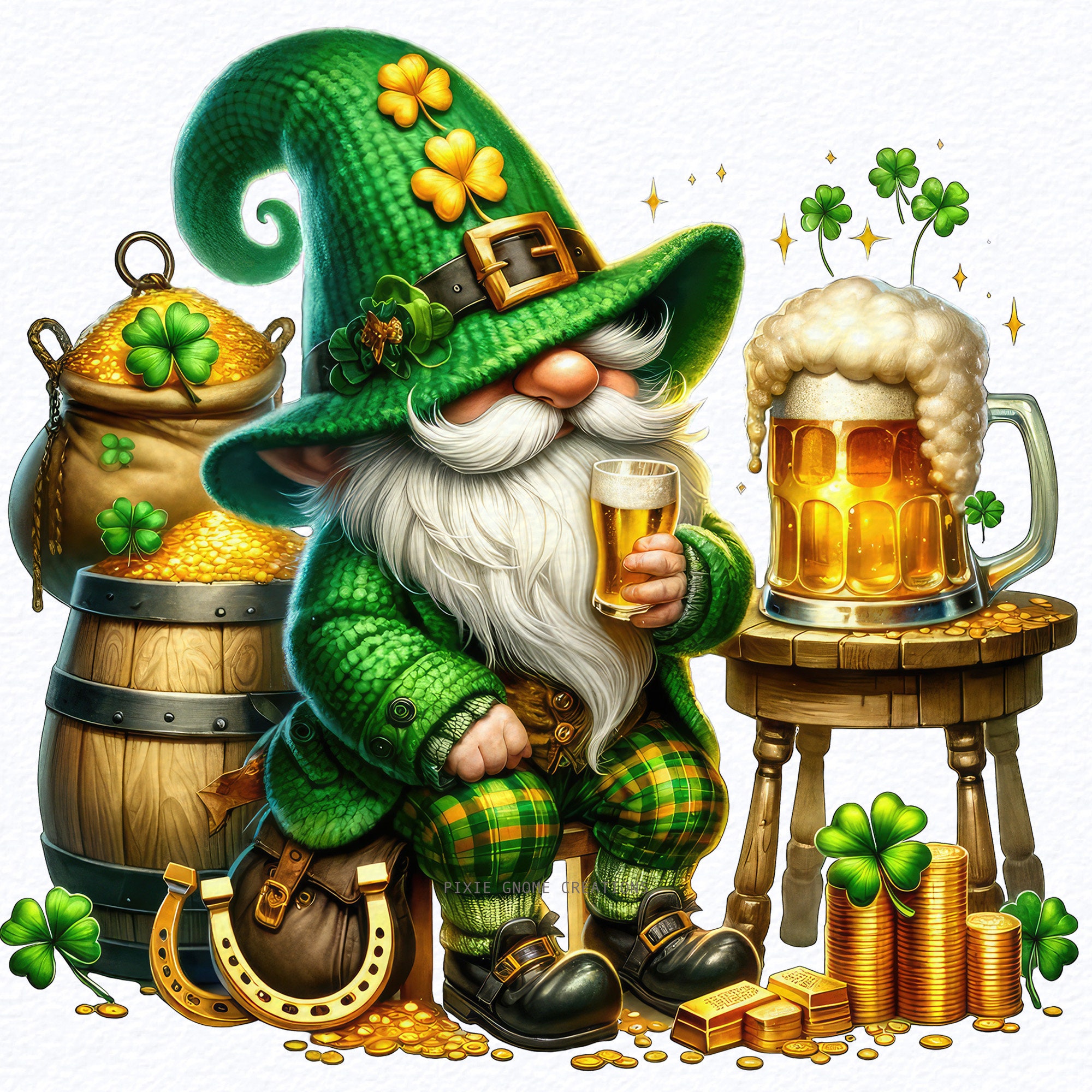 Watercolor St Patricks Day Gnomes Png Clipart Bundle, Irish Beer, Cute ...