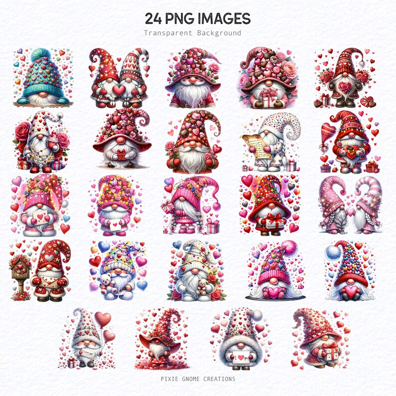 Watercolor Valentines Gnomes Clipart, Valentines Day Clipart Bundle ...