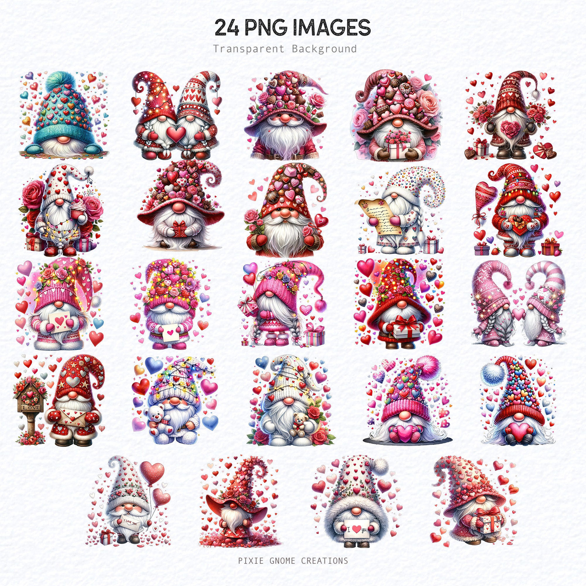 Watercolor Valentines Gnomes Clipart, Valentines Day Clipart Bundle ...