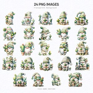 Watercolor Flowering Cactus Gnome Clipart Bundle Png, Succulent Garden ...