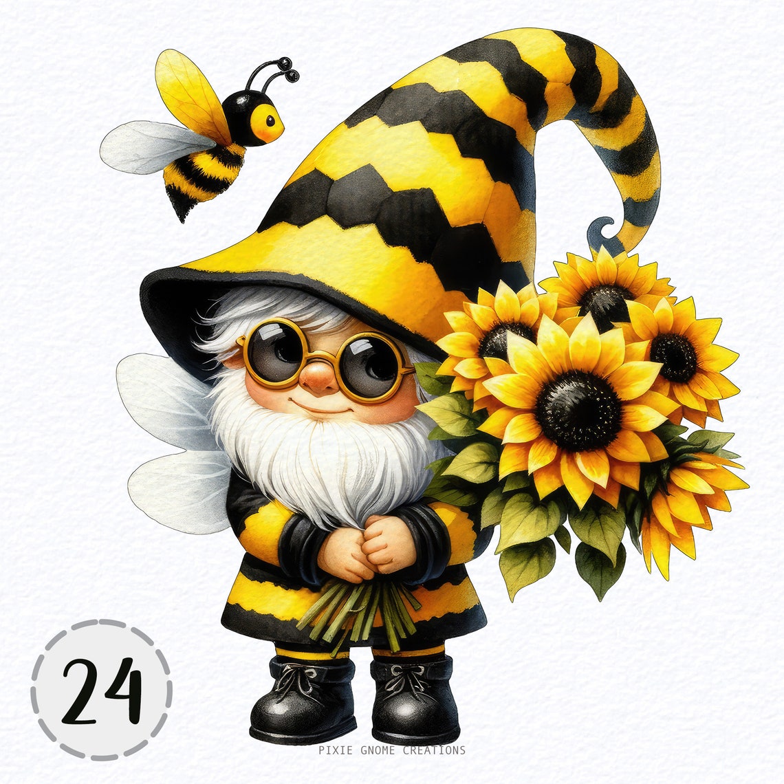 Bumble Bee Gnomes Png, Honey Bee Gnomes Watercolor Clipart PNG ...