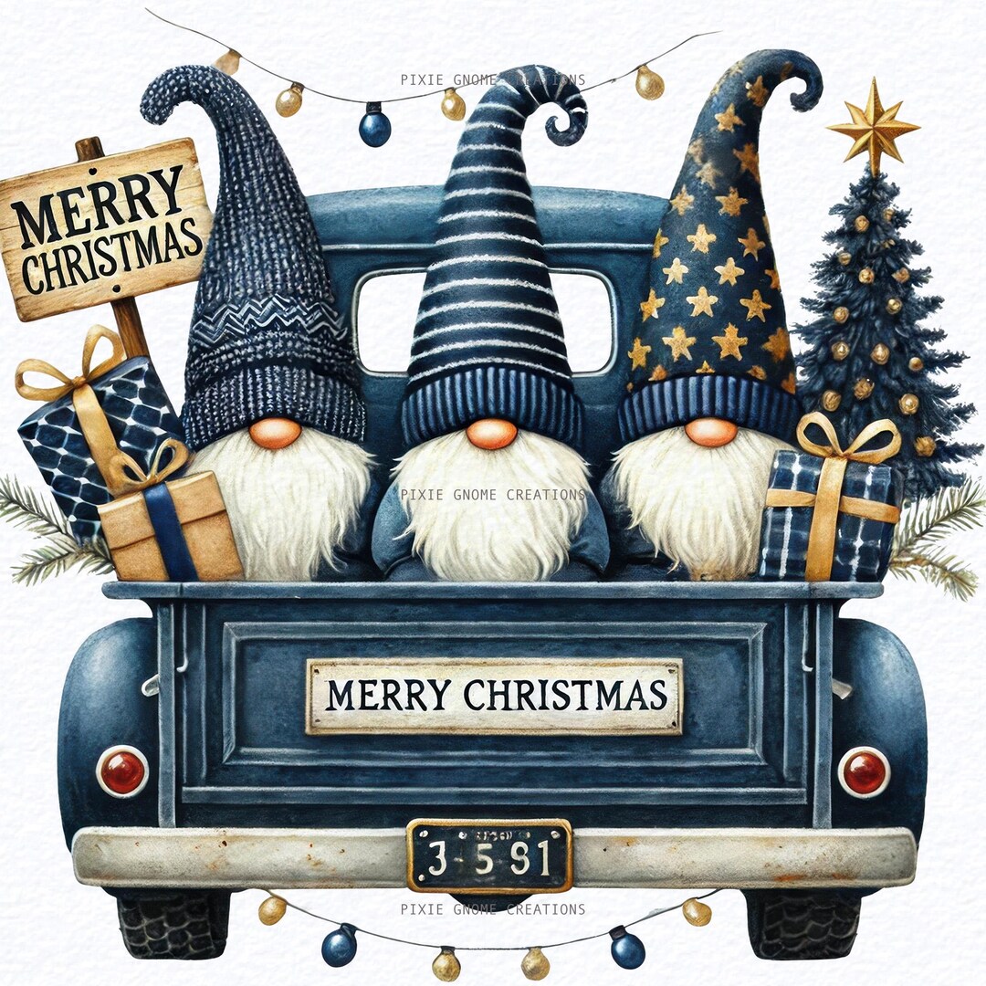 Watercolor Christmas Blue Gnome Clipart Bundle Png, Winter Gnome ...