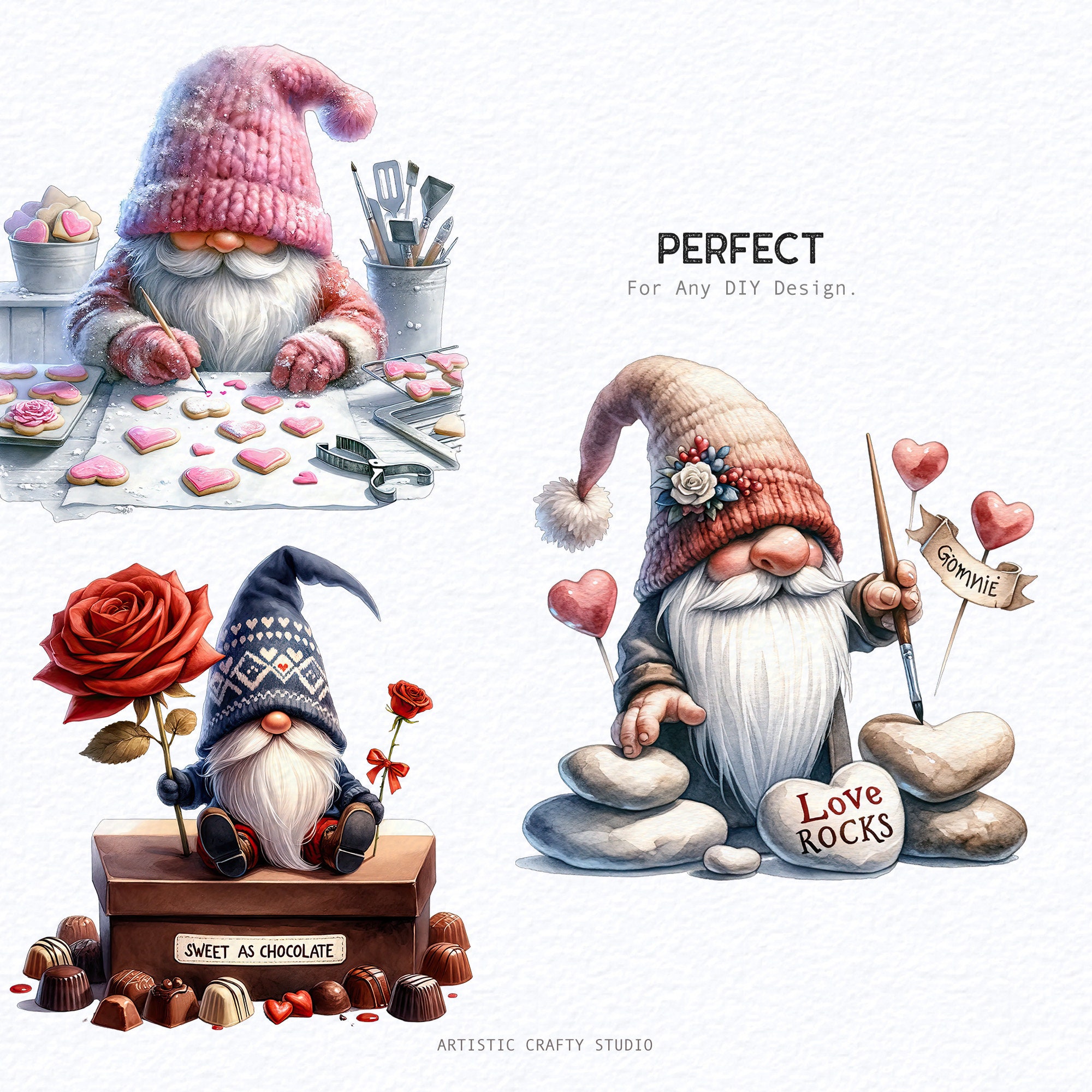 Watercolor Valentines Gnomes Clipart, Valentines Day Clipart Bundle ...