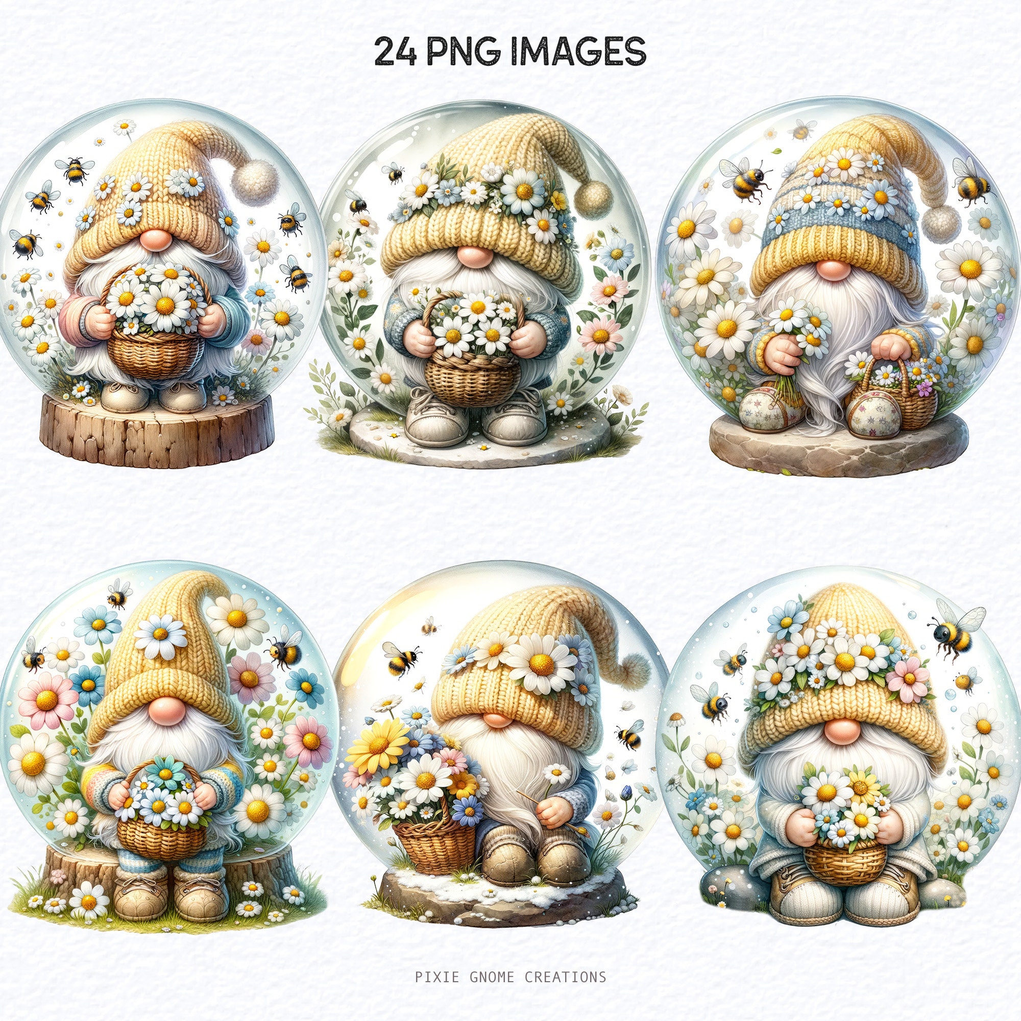 Watercolor Flower Bumble Bee Daysi Gnome Clipart Bundles, Sunflower ...