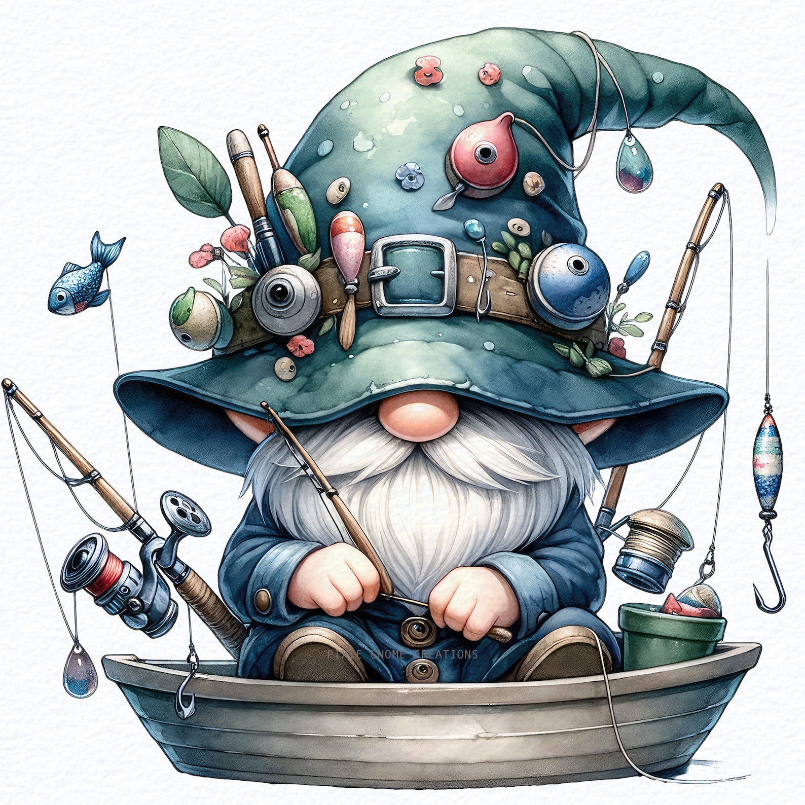 Watercolor Fishing Gnome Clipart Bundle Png, Fisherman Gnome, Fly ...