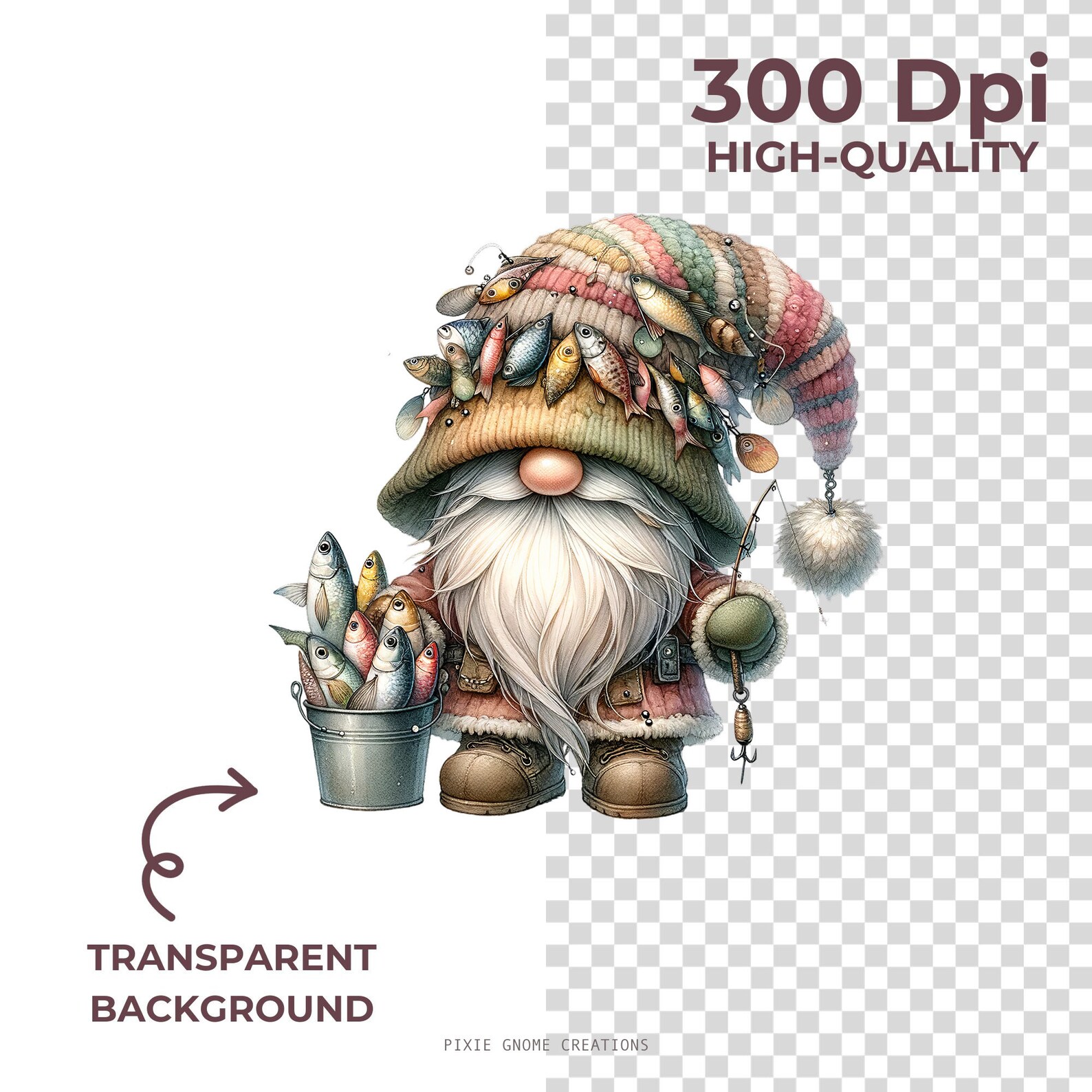 Watercolor Fisherman Gnome Clipart Bundle Png, Fishing Gnome, Fly ...