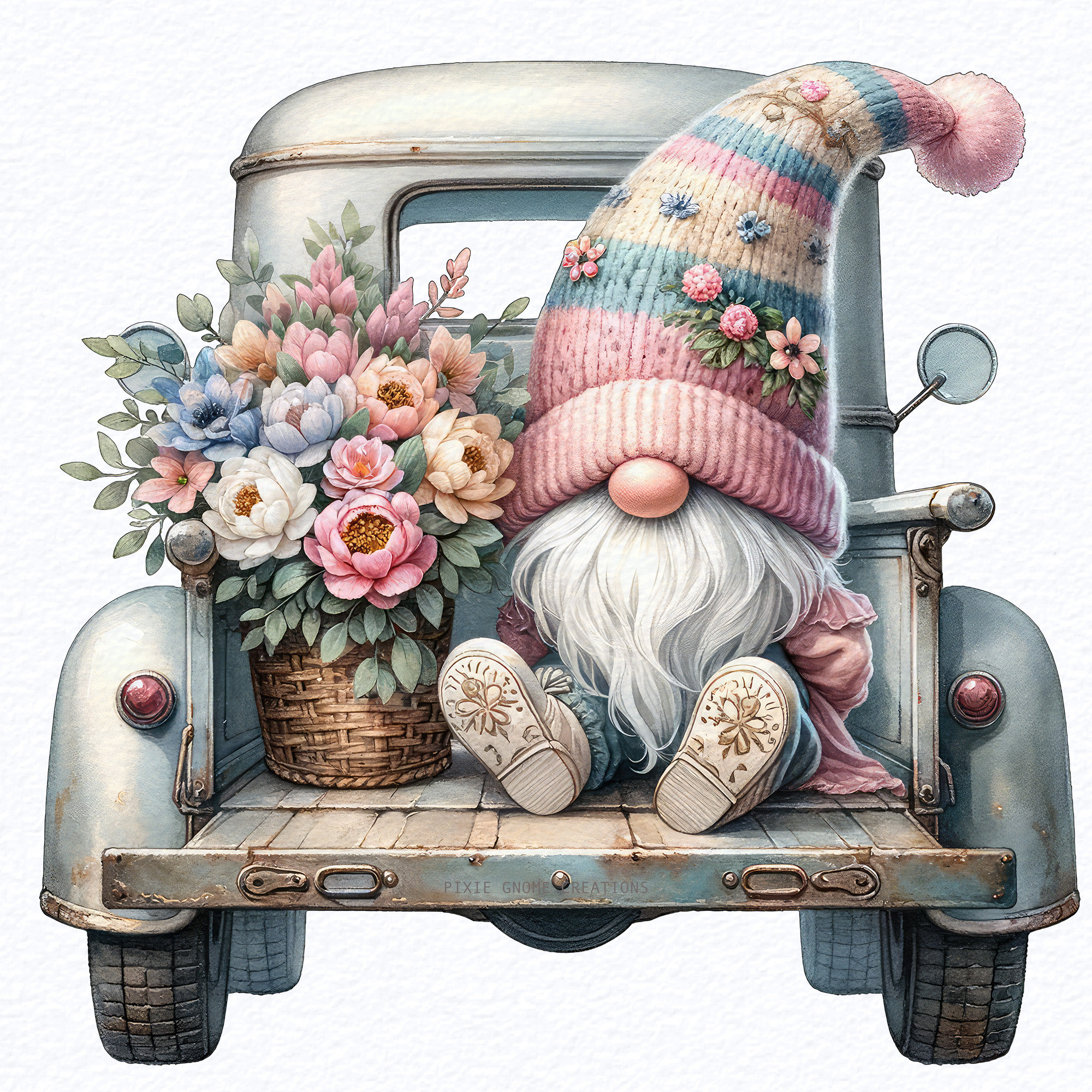 Watercolor Retro Truck Gnome Clipart PNG Bundle, Garden Gnome With ...