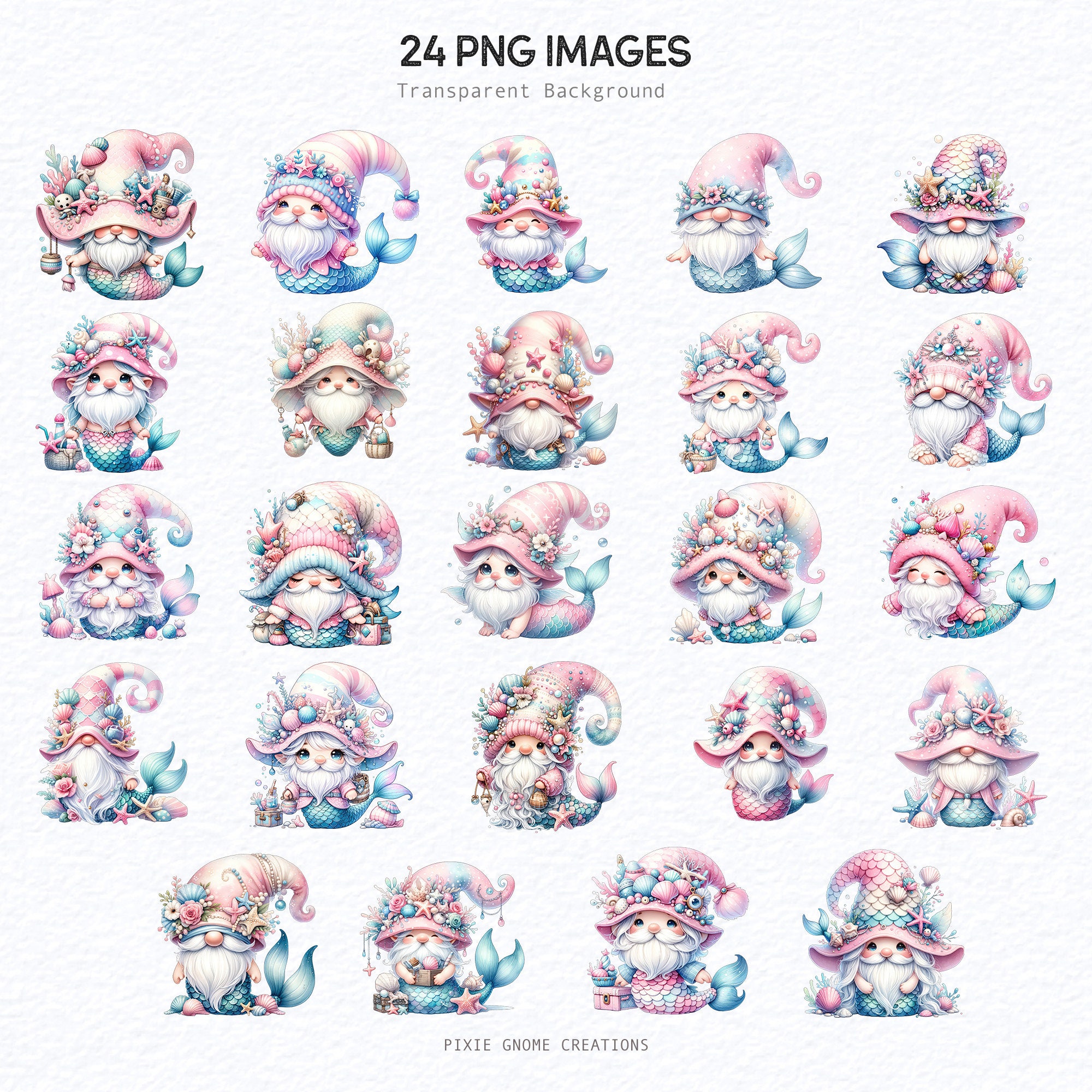 Watercolor Mermaid Gnome Clipart Bundles, Cute Fairytale Clipart ...