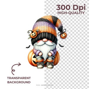 Watercolor Halloween Gnome Clipart PNG Bundle, Spooky Season Halloween ...