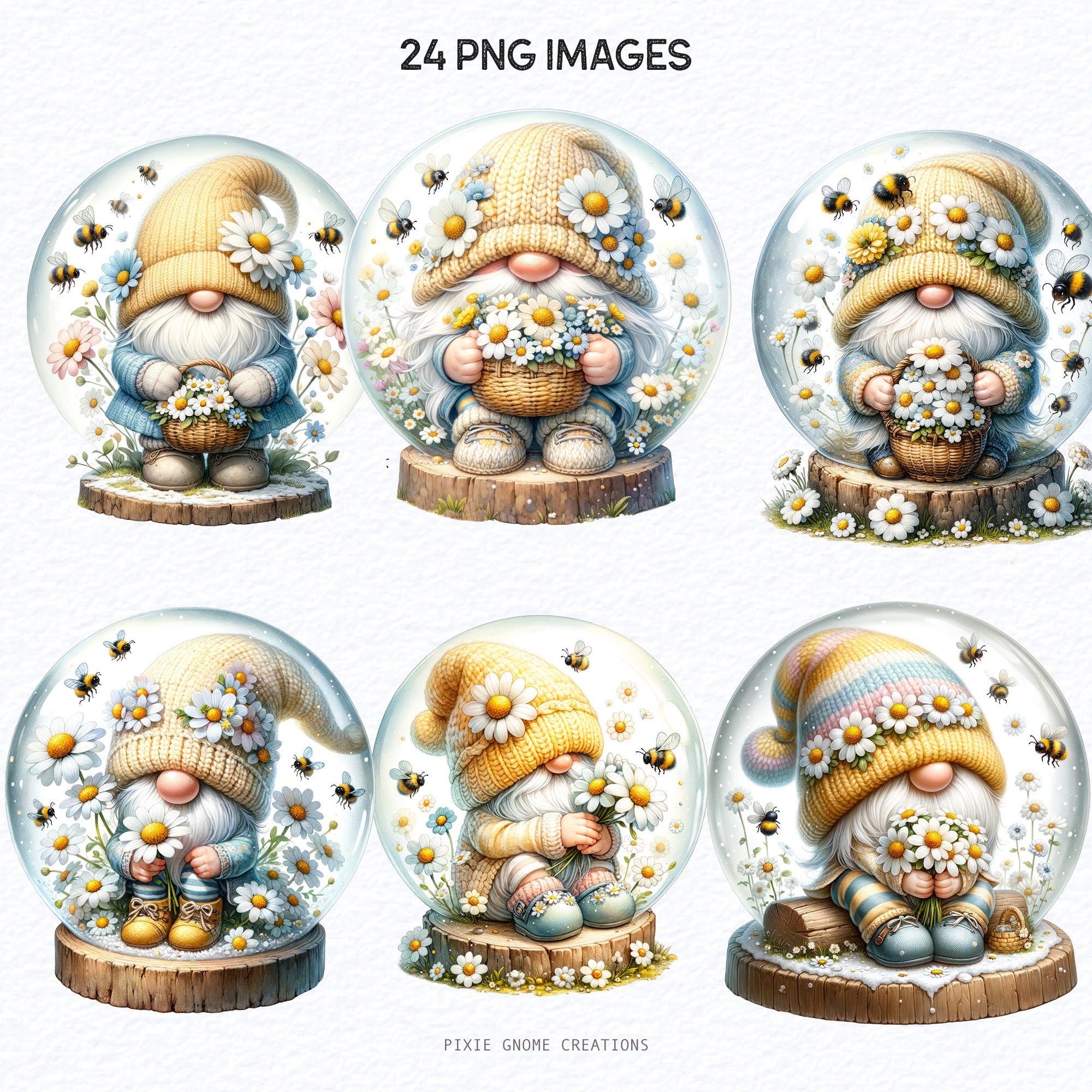 Watercolor Flower Bumble Bee Daysi Gnome Clipart Bundles, Sunflower ...