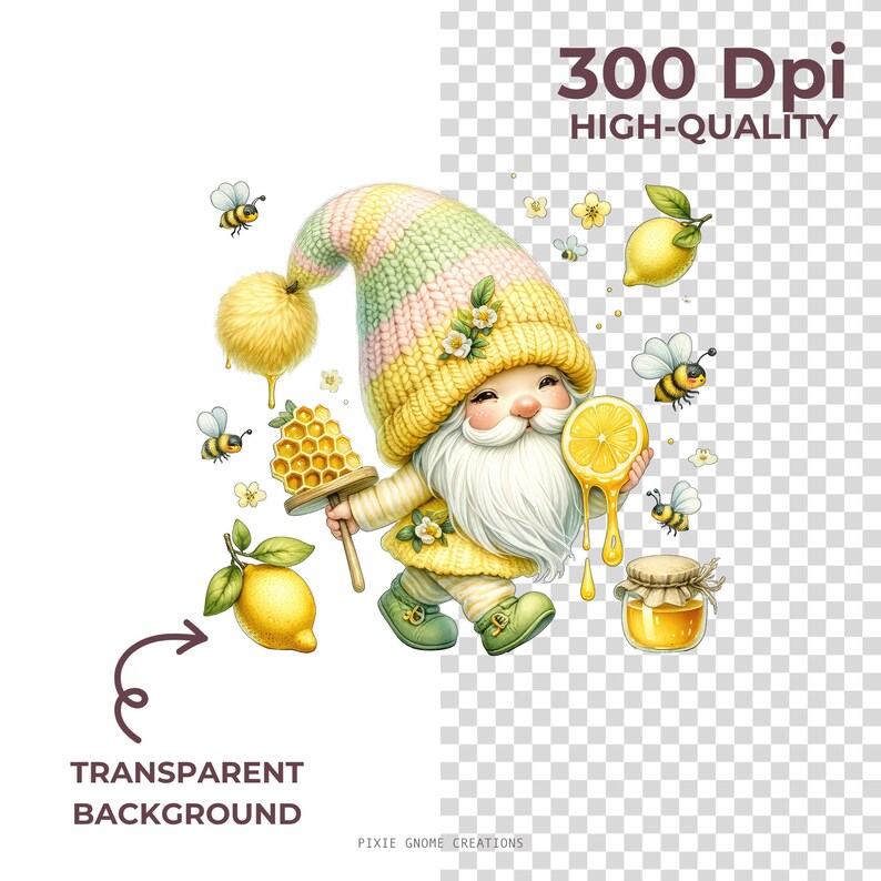 Watercolor Honey Lemon Bee Gnomes Clipart, Bee Gnome Clipart ...
