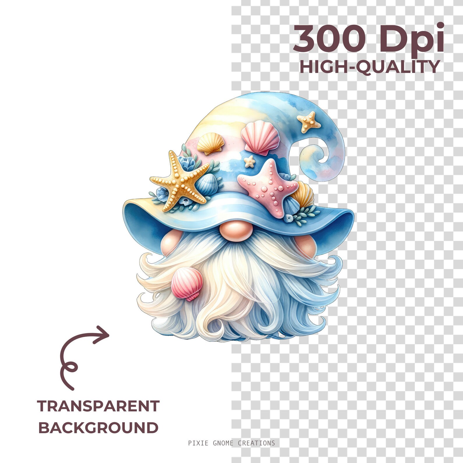 Watercolor Summer Beach Gnome Clipart Bundle Png, Seashell Starfish ...
