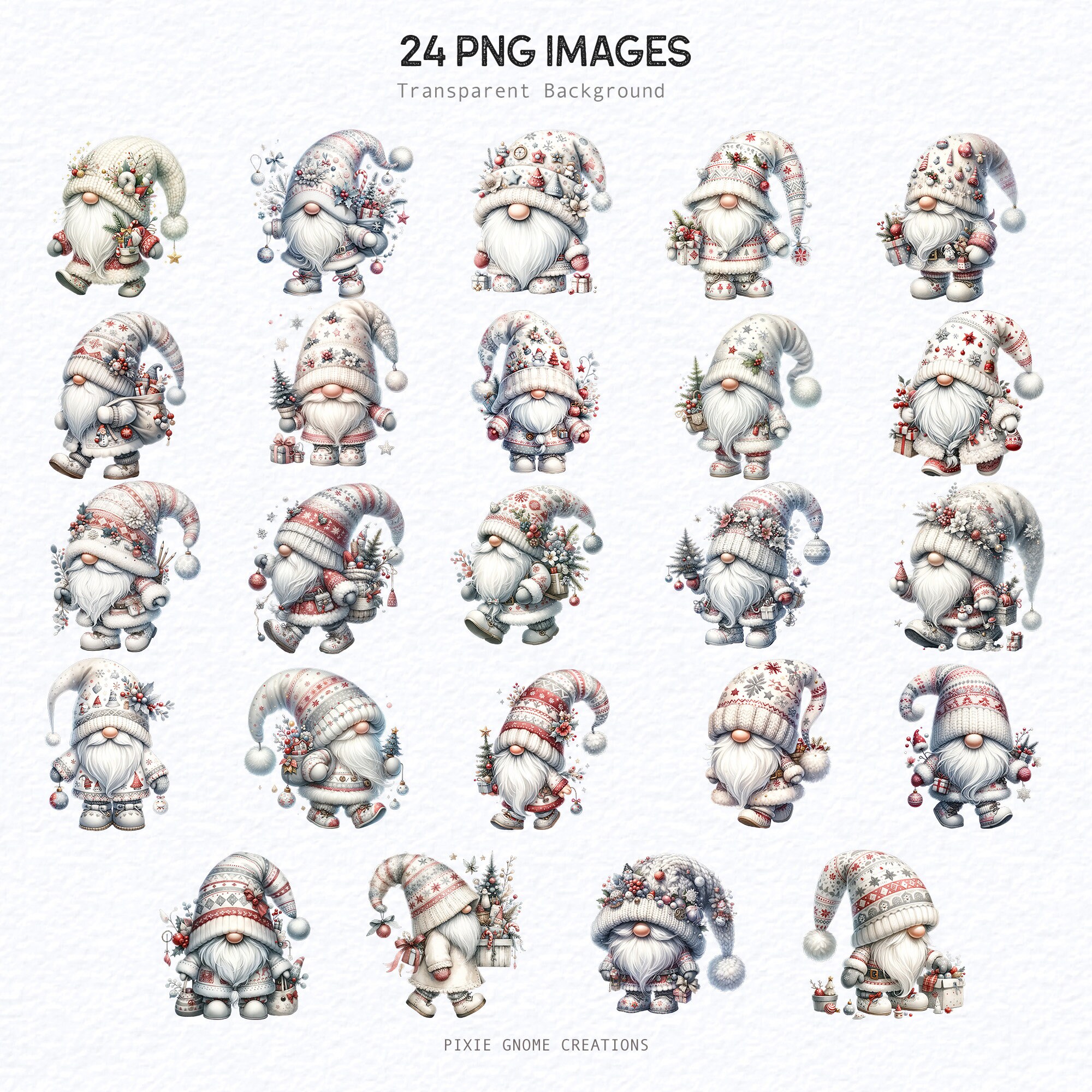 Watercolor White Gnome Clipart Bundle Png, White Gnome Clipart ...