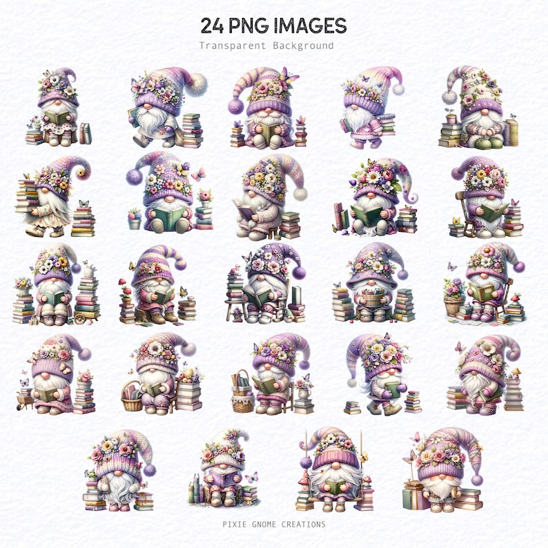 Watercolor Book Flower Gnome Clipart Bundle Png, Garden Clipart, Spring ...