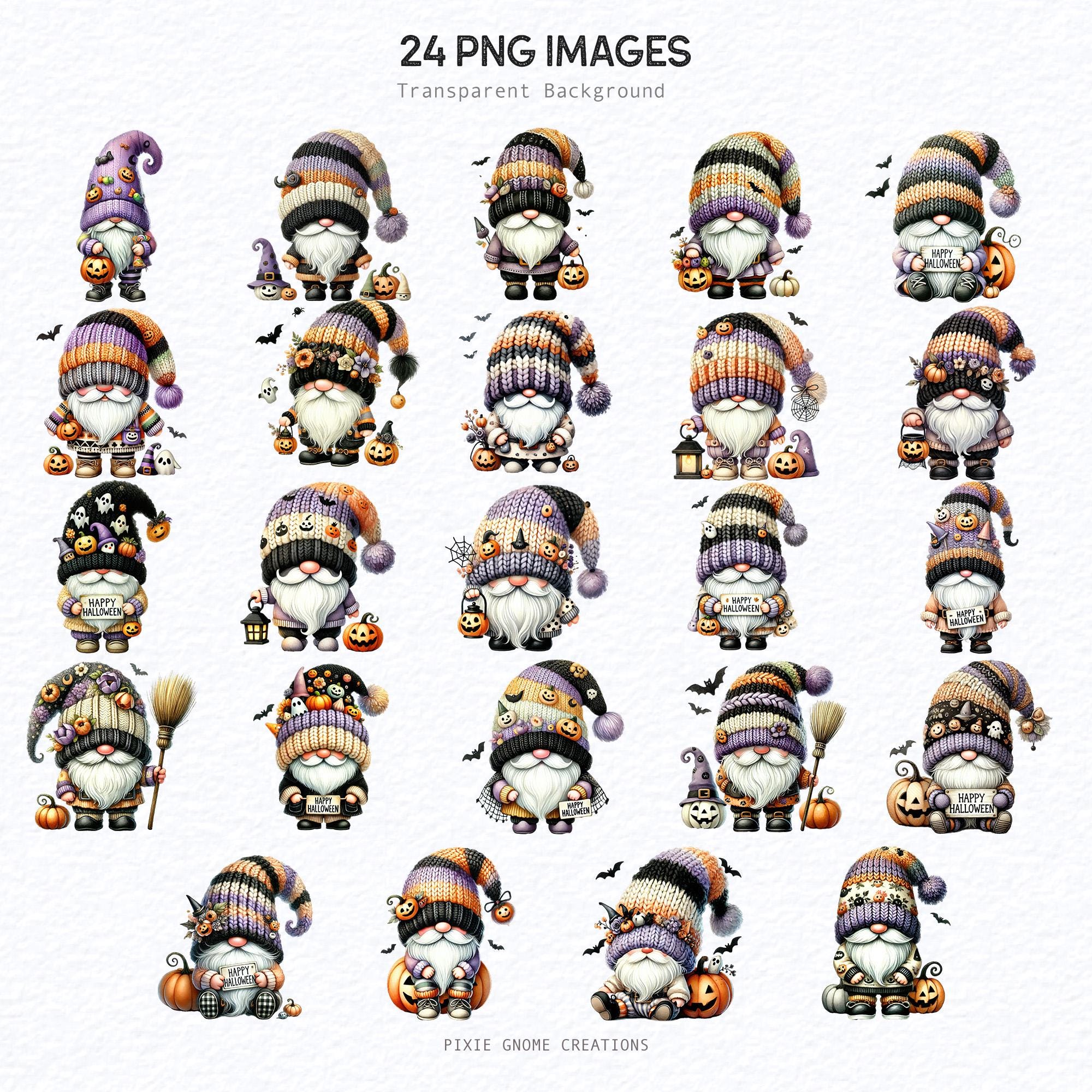 Watercolor Halloween Gnome Clipart PNG Bundle, Spooky Season Halloween ...