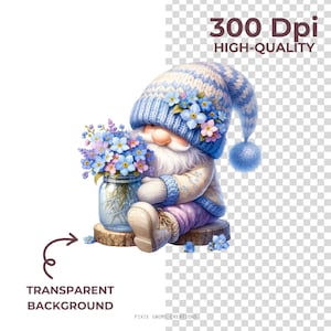 Watercolor Forget Me Not Flower Wreath Gnome Clipart Bundles, Gnome ...