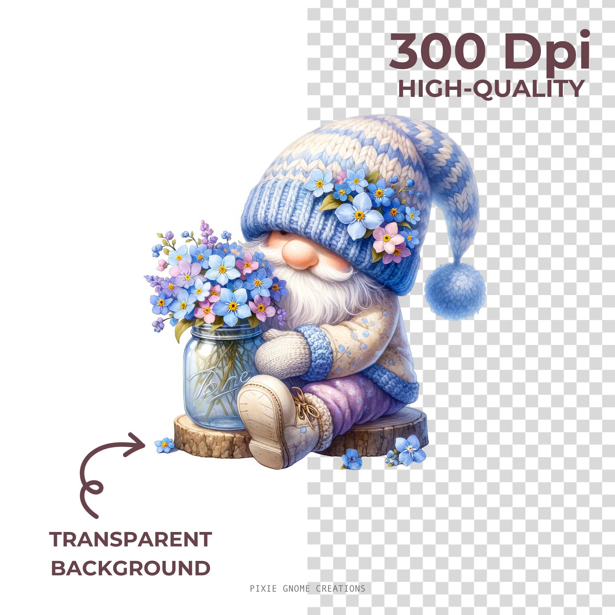 Watercolor Forget Me Not Flower Wreath Gnome Clipart Bundles, Gnome ...