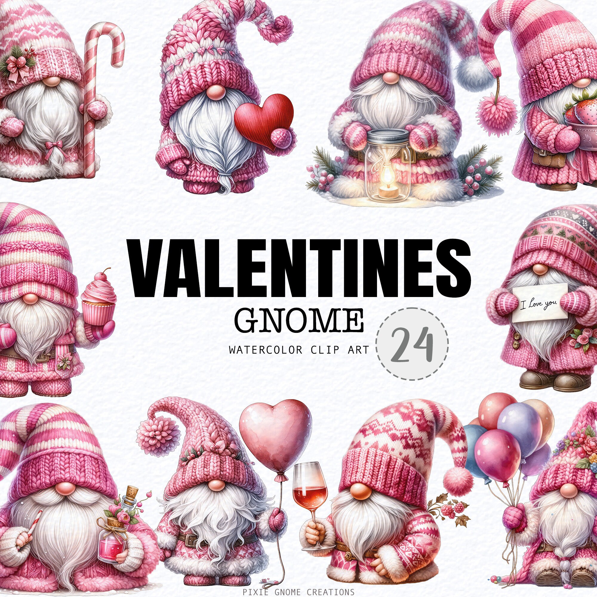 Watercolor Valentines Gnomes Clipart, Valentines Day Clipart Bundle ...