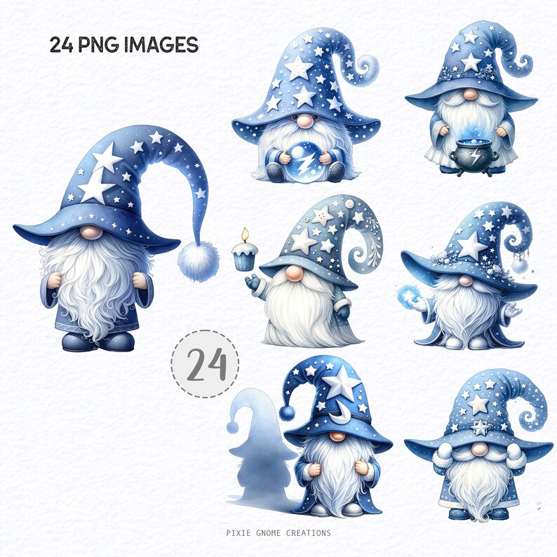Watercolor Wizard Magic Gnome Clipart PNG Bundle, Fantasy Clipart ...