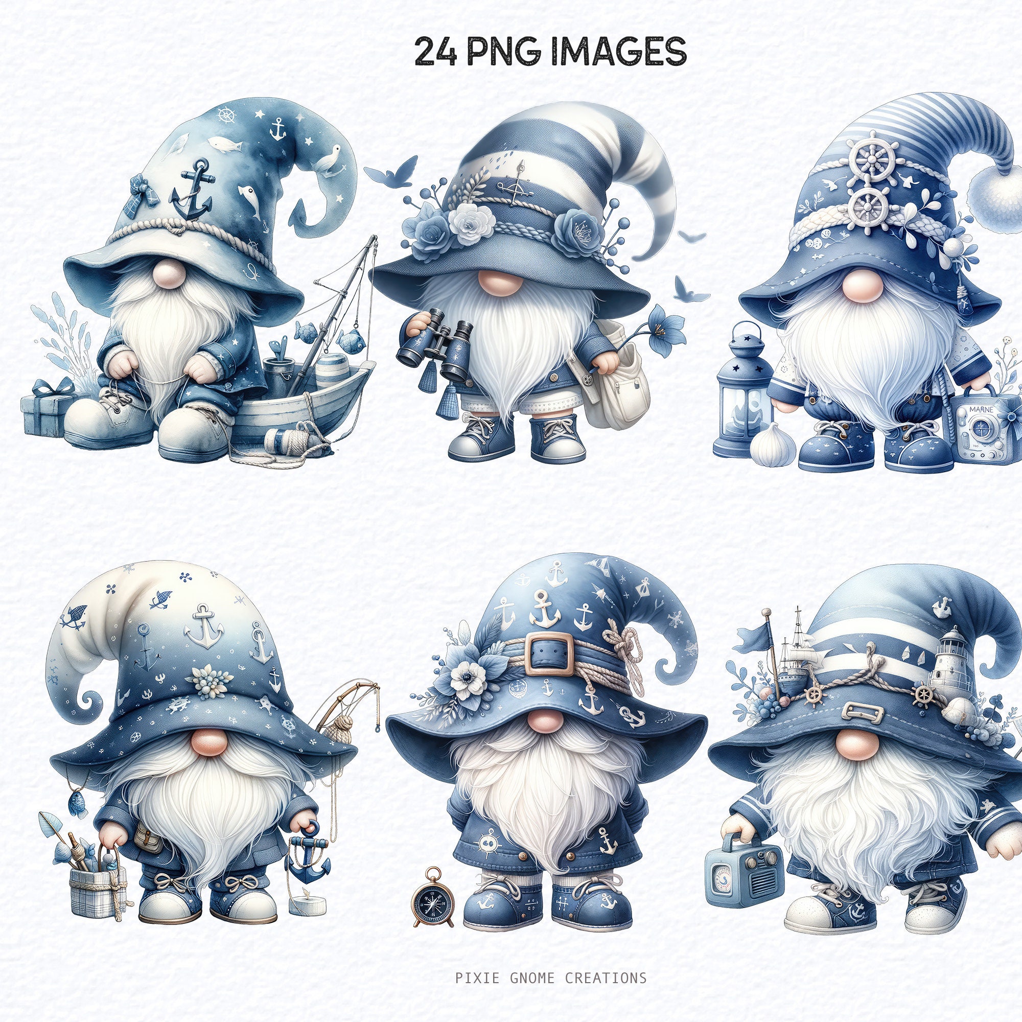 Watercolor Nautical Gnome Clipart Bundle Png, Fisherman Gnome, Fly ...
