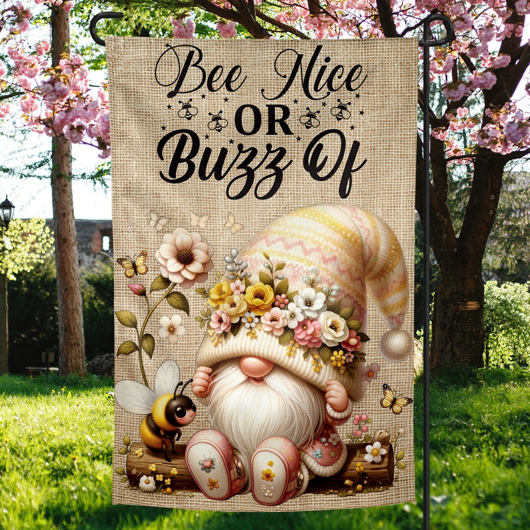 12x18 Sunflower Flower Bumblebee Bee Gnome Garden Flag, Welcome Garden ...