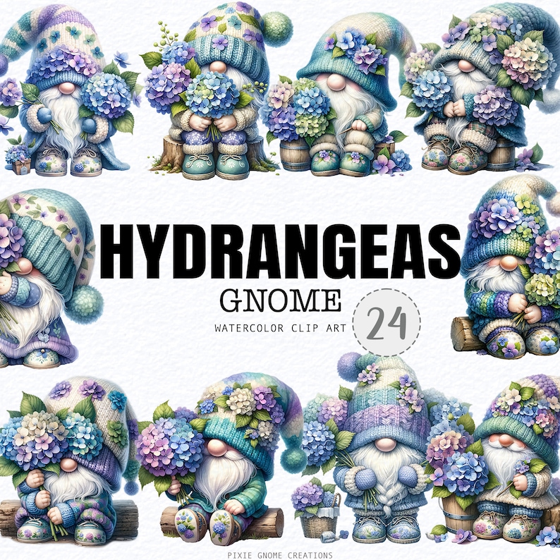Watercolor Hydrangeas Gnomes Png, Cute Floral Gnome, Valentines Gnomes ...