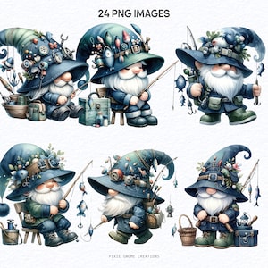 Watercolor Fishing Gnome Clipart Bundle Png, Fisherman Gnome, Fly ...