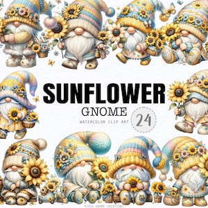 Watercolor Sunflowers Gnome Clipart Bundle Png, Garden Clipart, Spring ...