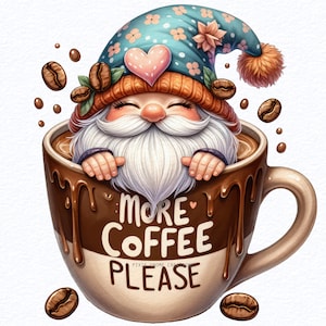 Watercolor Pink Coffee Beans Gnome ,coffee Gnomes Png, Coffee Latte ...